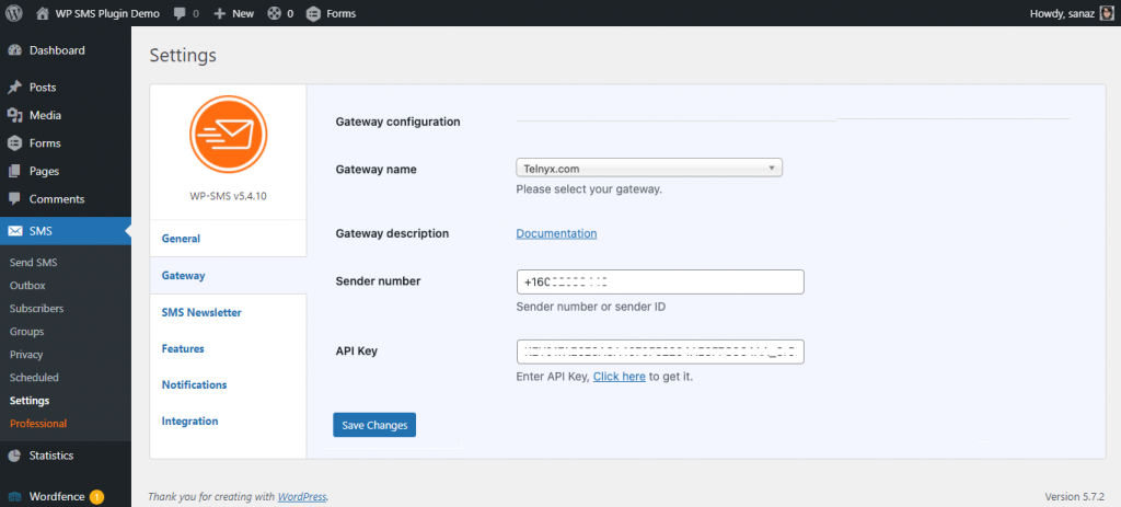 Telnyx Gateway Configuration | WP SMS - WordPress SMS Plugin