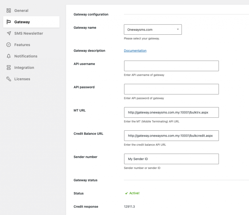 OneWaySMS Gateway Configuration | WP SMS - WordPress SMS Plugin