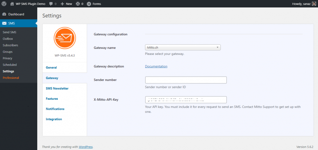 Mitto Gateway Configuration | WP SMS - WordPress SMS Plugin Mitto Gateway Configuration | WP SMS - WordPress SMS Plugin