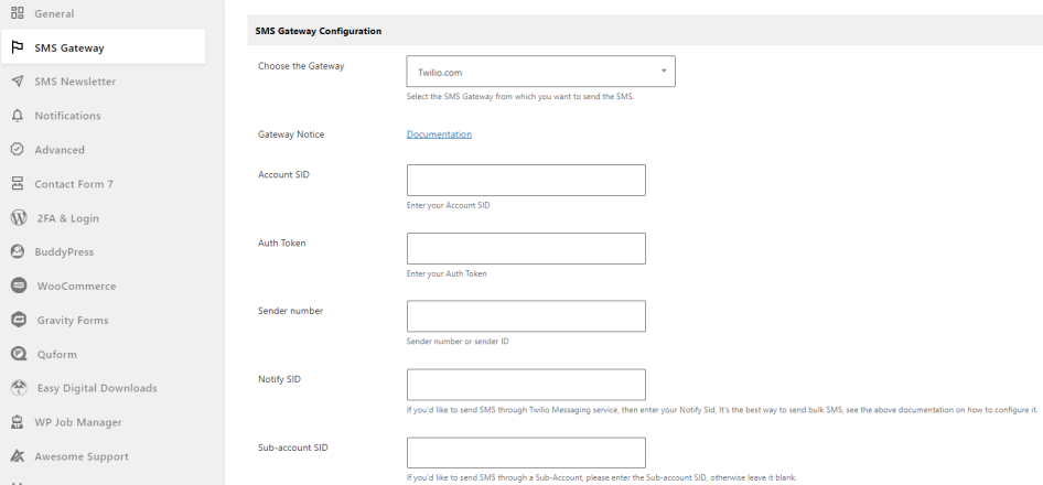 Configuration Twillio SMS In WordPress SMS Plugin Configuration Twillio SMS In WordPress SMS Plugin