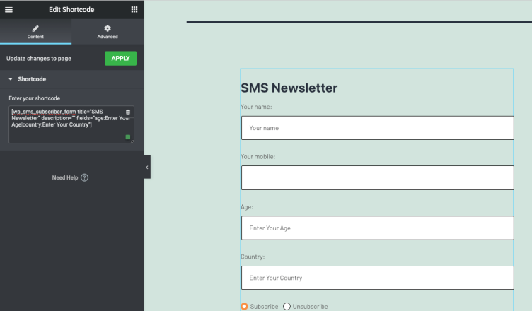 WP SMS Subscriber Form Integration In Elementor | WP SMS - WordPress ... WP SMS Subscriber Form Integration In Elementor | WP SMS - WordPress ...