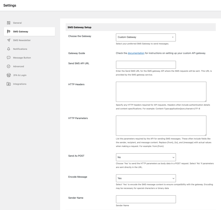 Custom Sms Gateway Setup Documentation Wp Sms Wordpress Sms Plugin